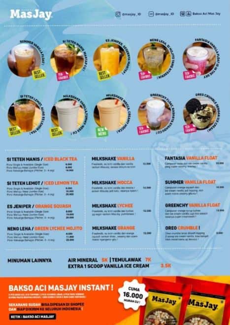 Menu at Baso Aci Mas Jay restaurant, Bandung