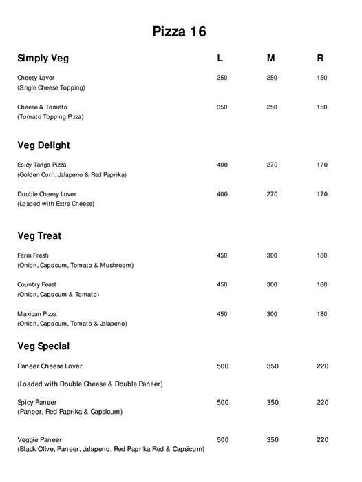 Menu of Pizza 16, Alpha 2, Greater Noida