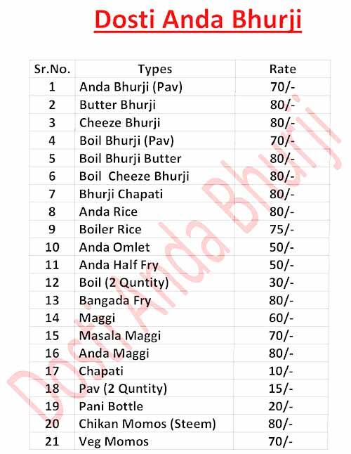 Menu of Dosti Anda Bhurji, Karve Nagar, Pune