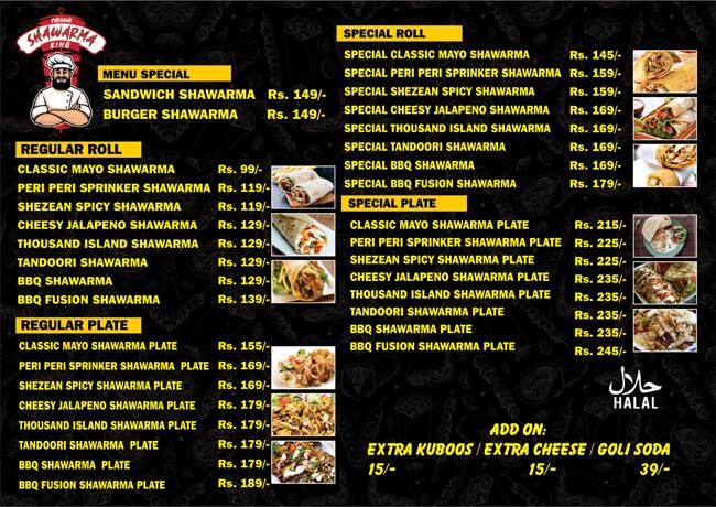 Menu of Chennai Shawarma King, Mogappair, Chennai