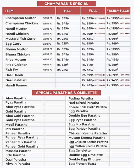 Menu of Real Champaran Mutton, Gaur City 1, Greater Noida