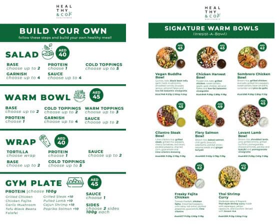 Menu of Healthy & Co, DIFC, Dubai