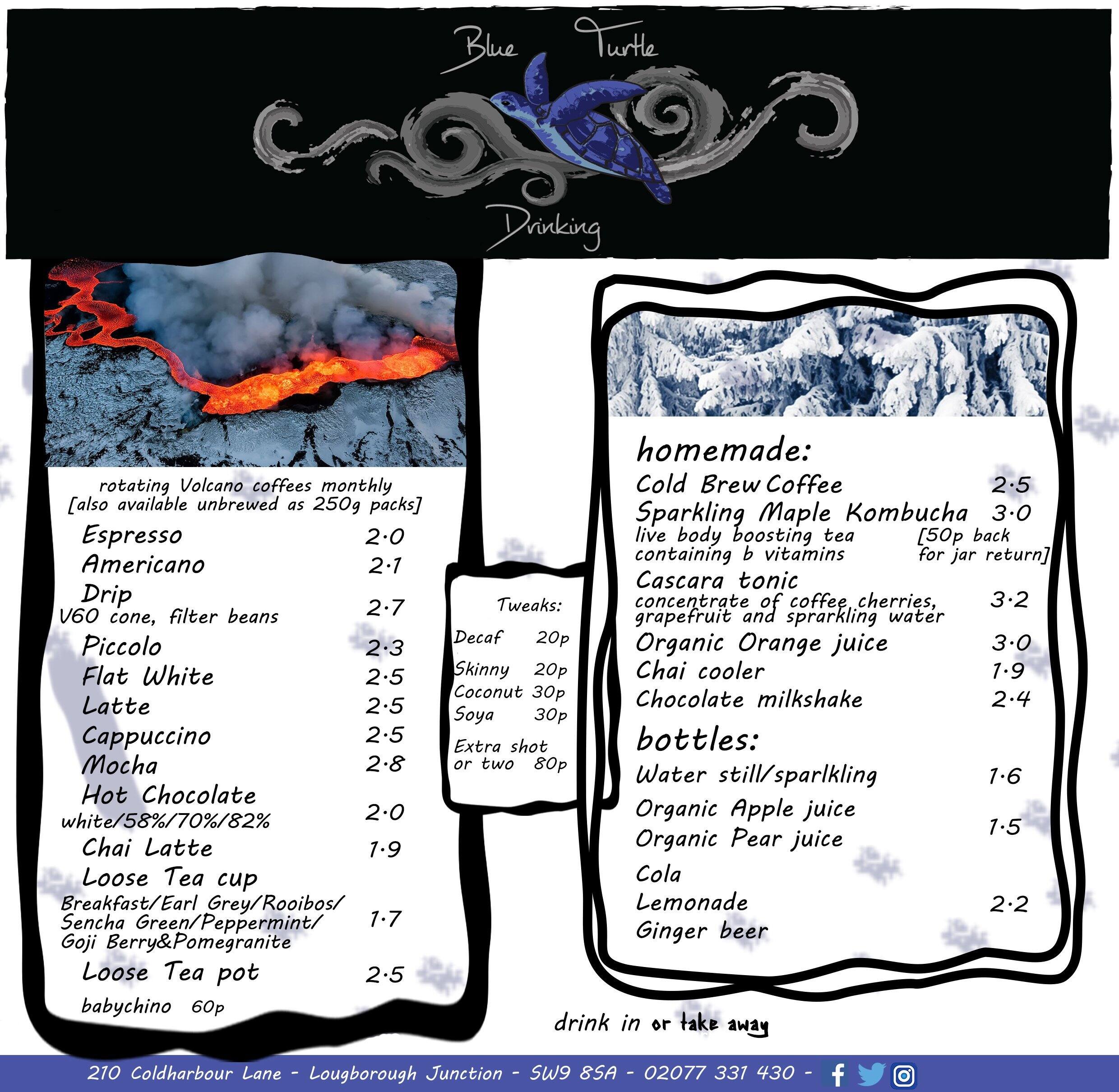 Menu at Blue Turtle Oasis cafe, London