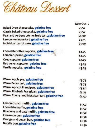 Menu at Chateau Dessert desserts, London