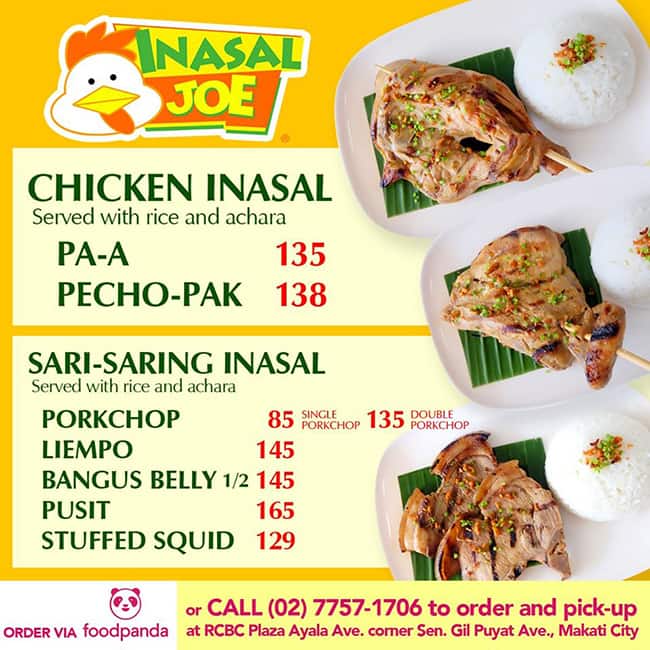 Menu at Inasal Joe restaurant, Makati, Ayala Avenue