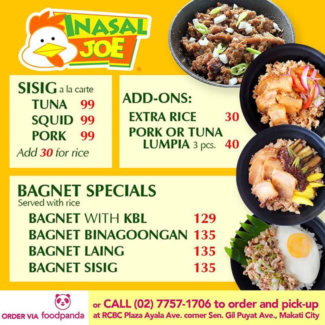 Menu at Inasal Joe restaurant, Makati, Ayala Avenue