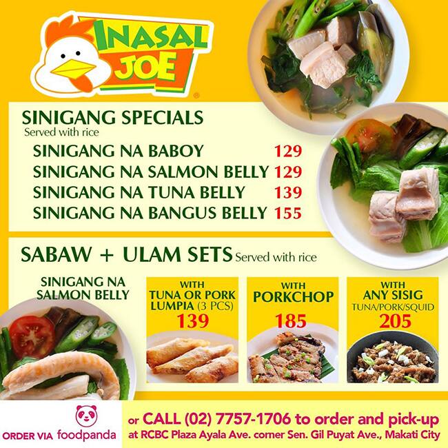 Menu at Inasal Joe restaurant, Makati, Ayala Avenue