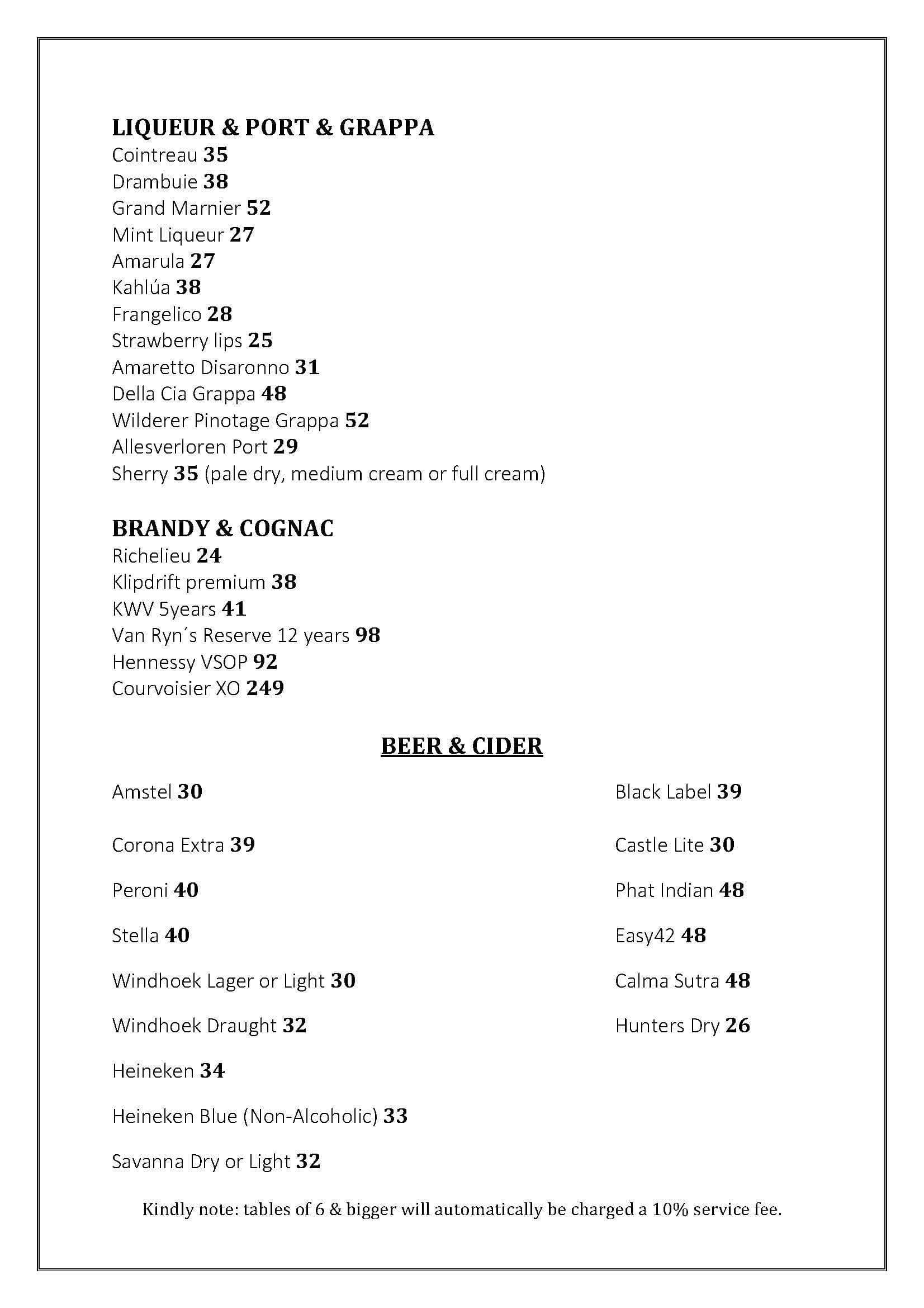 Menu at Meet On Milner restaurant, Pretoria, 378 Milner St