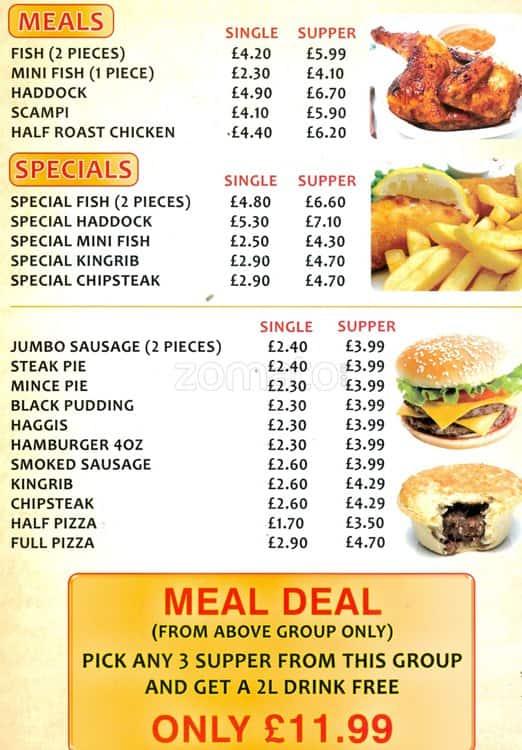 Menu at Chip Chik Inn restaurant, Glasgow, Dumbarton Rd