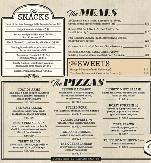 Menu at Australian Heritage Hotel, 100 Cumberland St - Restaurant prices