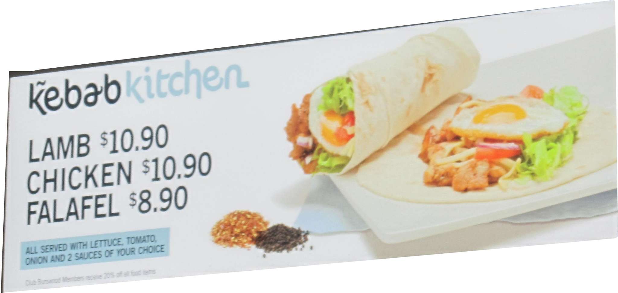 Carta del pub y bar Kebab Kitchen at the Food Court, Perth