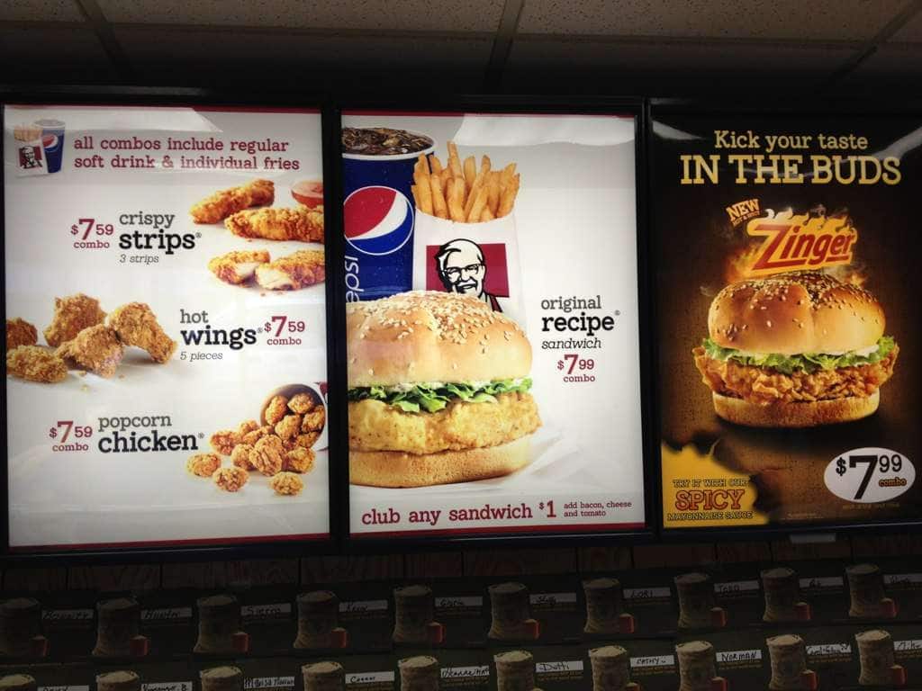 Carta de comida rápida KFC, Welland, 623 Niagara St