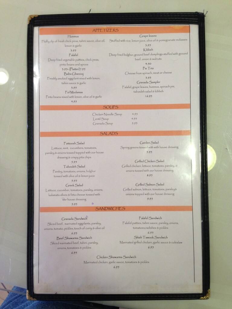 Menu at Granada Restaurant / مطعم غرناطه, Herndon