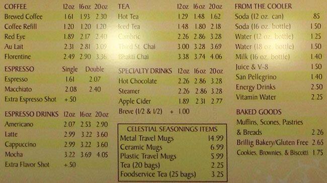 Menu at Celestial Seasonings Tea House cafe, Boulder