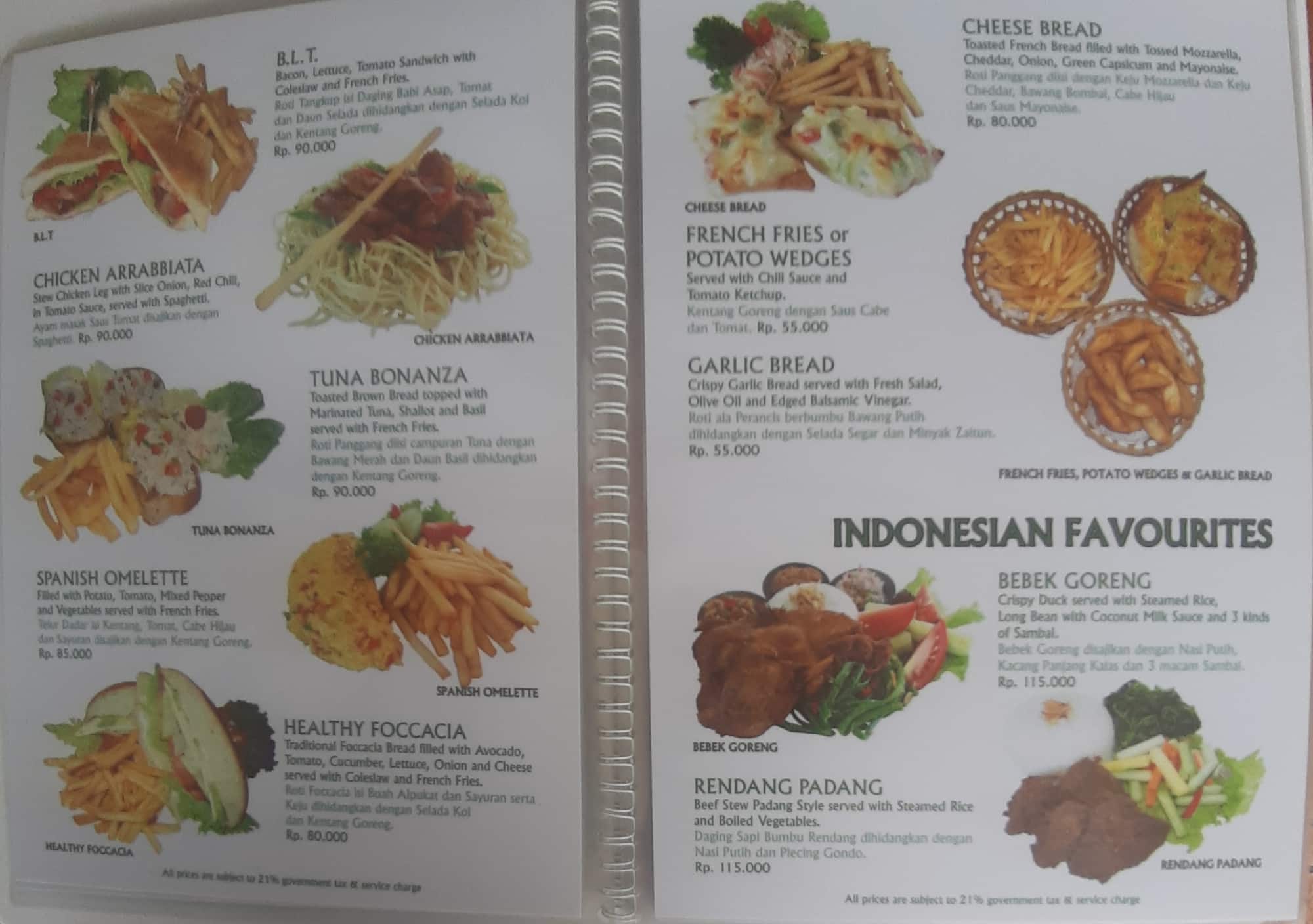 Menu at The Wharf Restaurant, Kuta