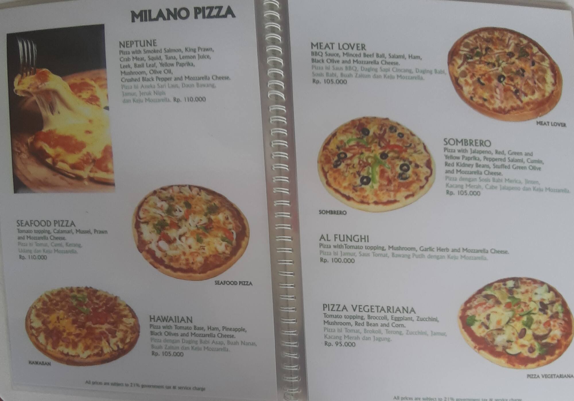 Menu at The Wharf restaurant, Jimbaran