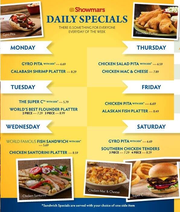 Menu at Showmars fast food, Charlotte, Park Cedar Dr
