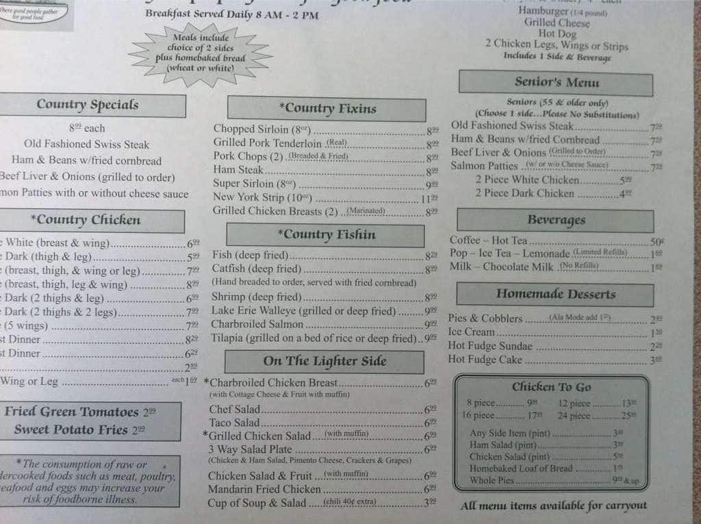 Menu at Collier's Family Restaurant, Springfield
