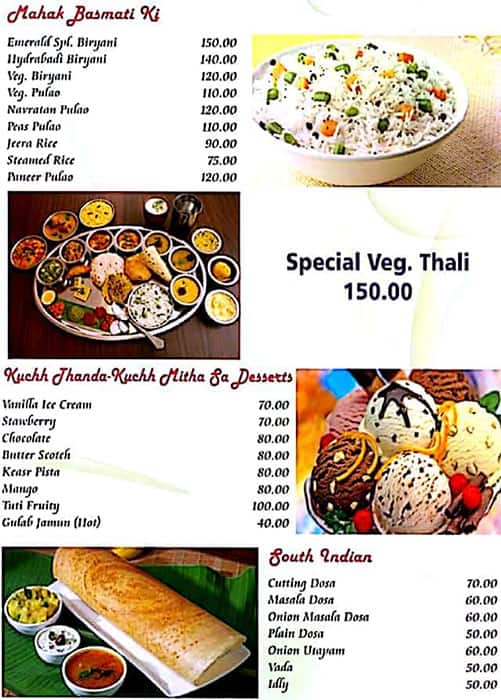 Menu of Hotel Emerald Restaurant, Changurabhata, Raipur