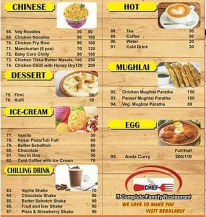 Menu at Da Chef, Patna