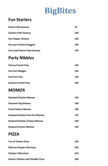 Menu of BigBites, Ameerpet, Hyderabad