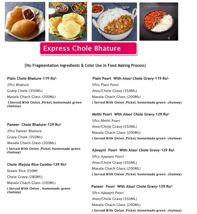 Menu of Express Chole Bhature, Sector 51, Noida