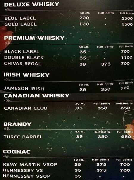 Menu at Zephyr Sports Bar, Dubai