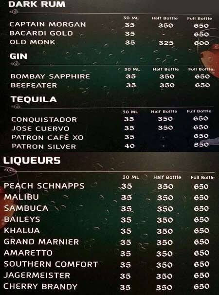 Menu at Zephyr Sports Bar, Dubai