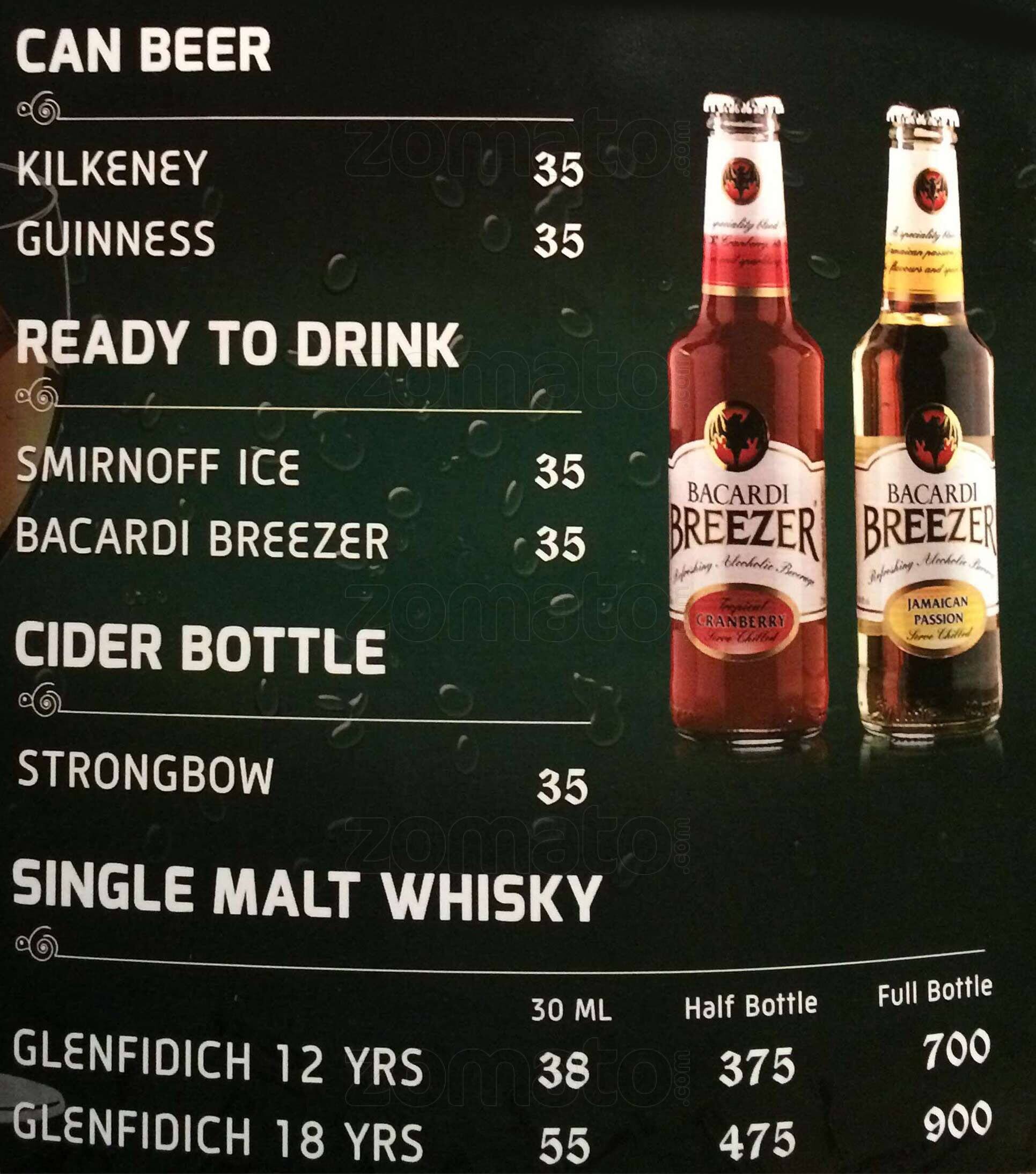 Menu at Zephyr Sports Bar, Dubai