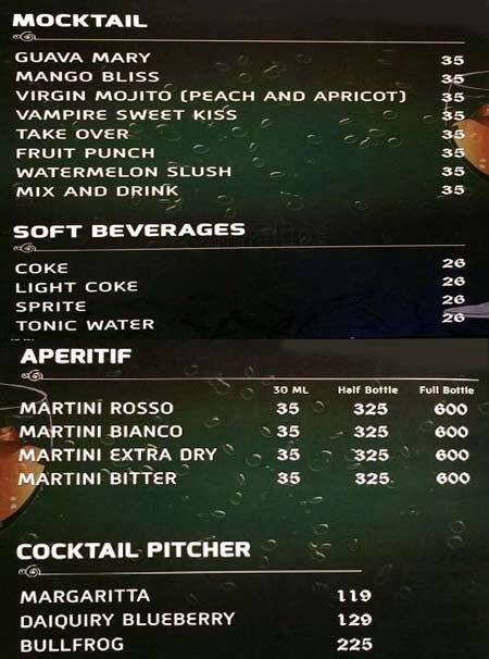 Menu at Zephyr Sports Bar, Dubai