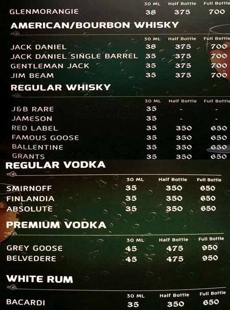 Menu at Zephyr Sports Bar, Dubai