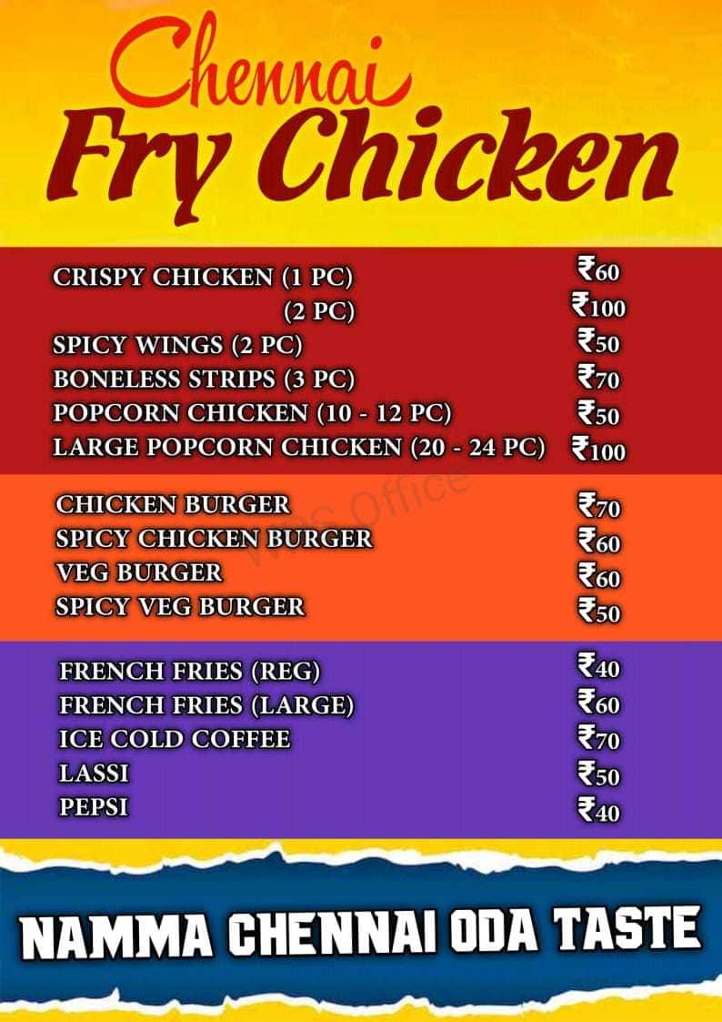 Menu of CFC - Chennai Fried Chicken, Anna Nagar West, Chennai