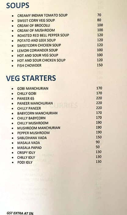 Menu of Sizzling Spices, Hoskote, Bangalore