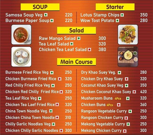 Menu of Burmese Restaurant, New Ashok Nagar, Noida