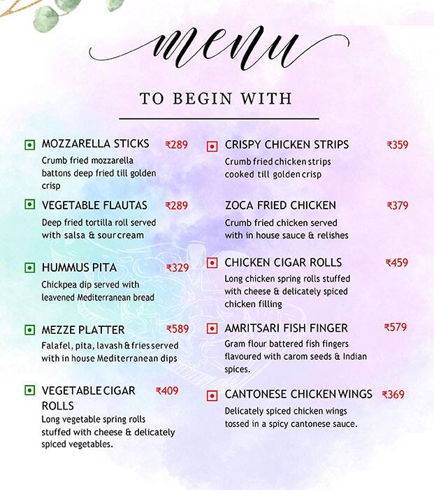 Menu of Zoca Courtyard, Hajipur, Noida