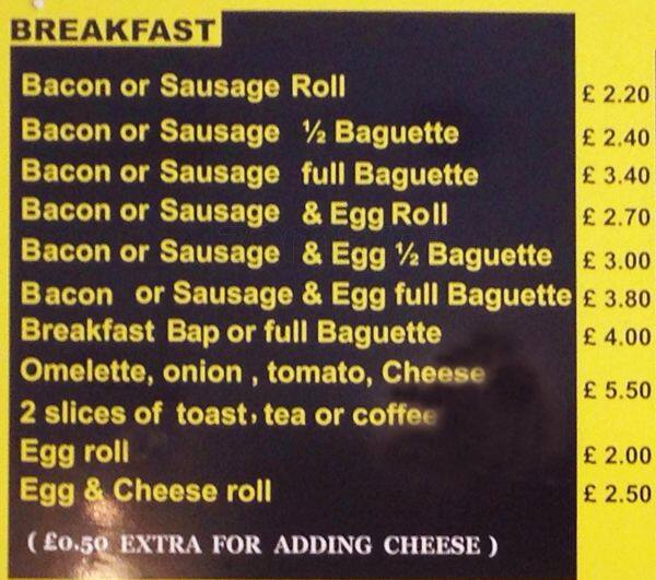 Menu at Moulin Rouge cafe, London, 63 Park Rd