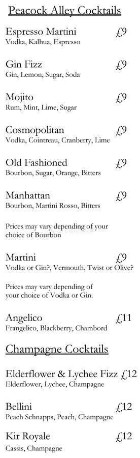 Menu at The Cocktail Bar - London Syon Park, London