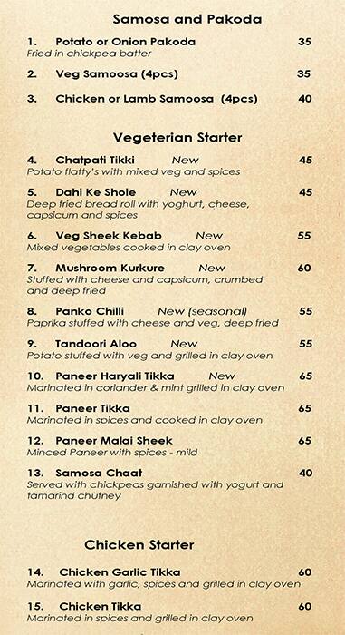 Menu at India Palace restaurant, Roodepoort