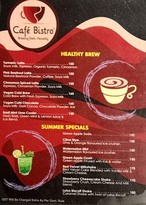 Menu of Cafe Bistro, Satara Road, Pune
