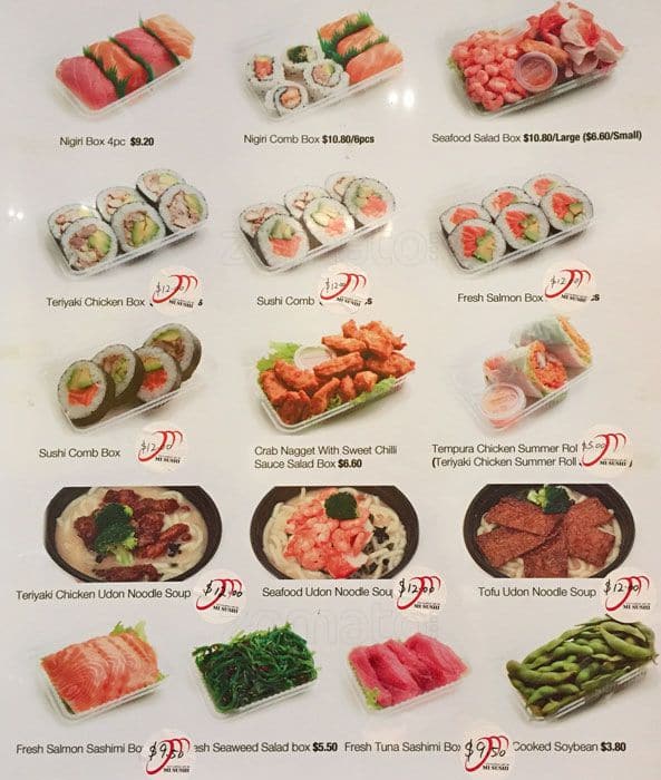 Menu at Mi Sushi cafe, Wellington, 70 The Terrace