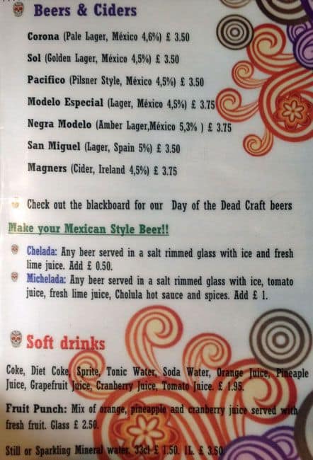 Menu at Miros Cantina restaurant, Edinburgh