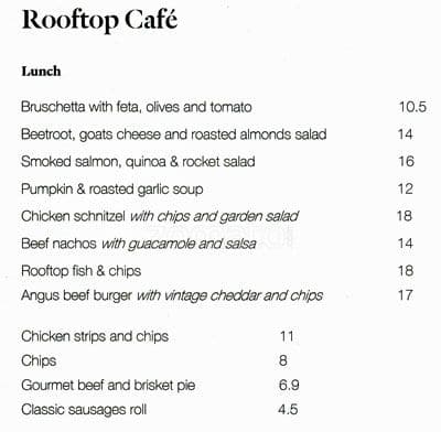 Menu at Australian Museum Cafe, Sydney