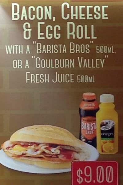 Menu at Cosmos Cafe, South Brisbane, Southbank Parklands