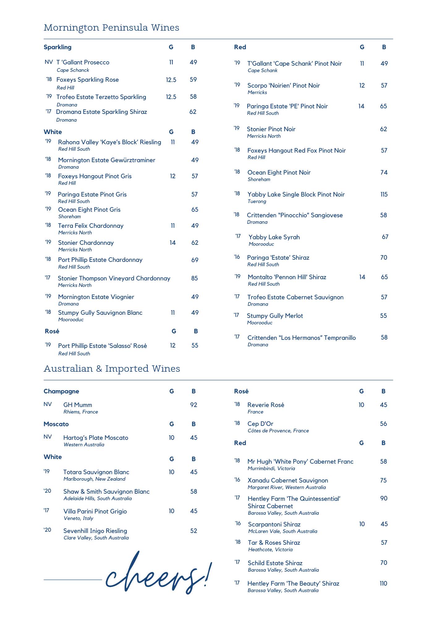 Menu at The Deck pub & bar, Flinders