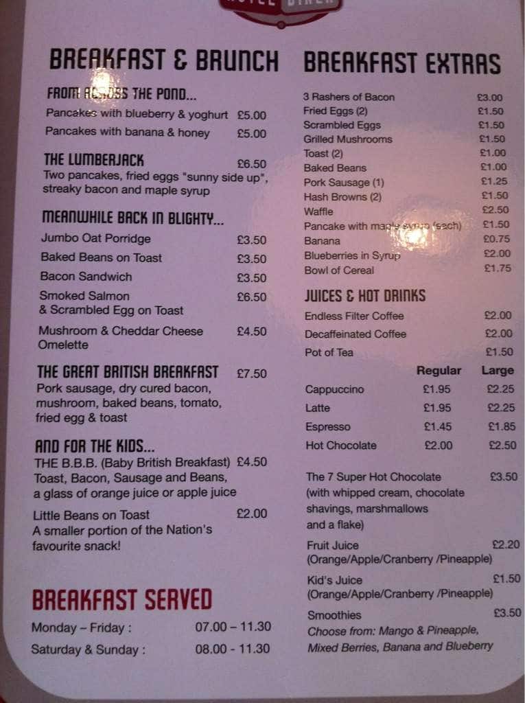 Menu at 7 Hotel Diner restaurant, Sevenoaks