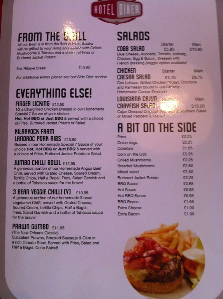 Menu at 7 Hotel Diner restaurant, Sevenoaks