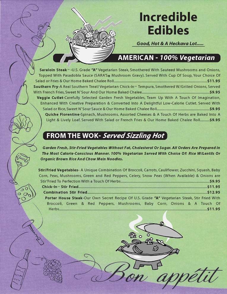 Menu at Sara's pizzeria, Hollywood