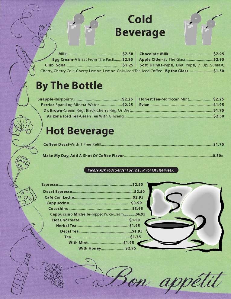 Menu at Sara's pizzeria, Hollywood