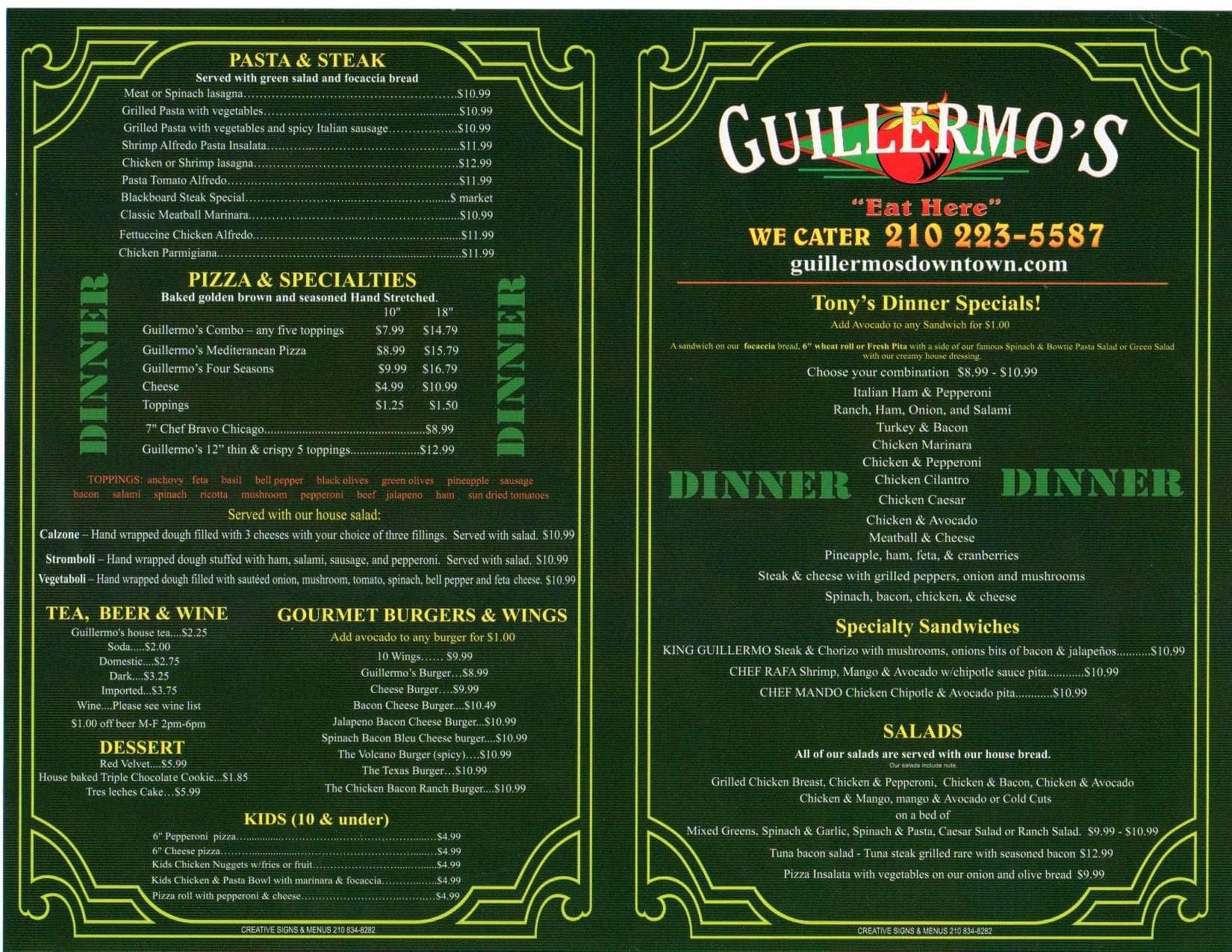Guillermo's Menu, Menu for Guillermo's, Central Business District, San ...