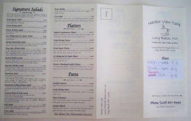 Menu at Harbor View Cafe, Long Beach, 504 Jeff Davis Ave